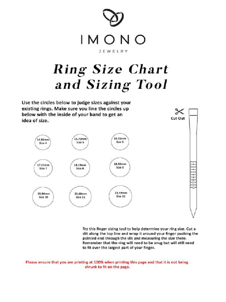 Imono Philippines Ring Size Chart and Sizing Tool | PDF