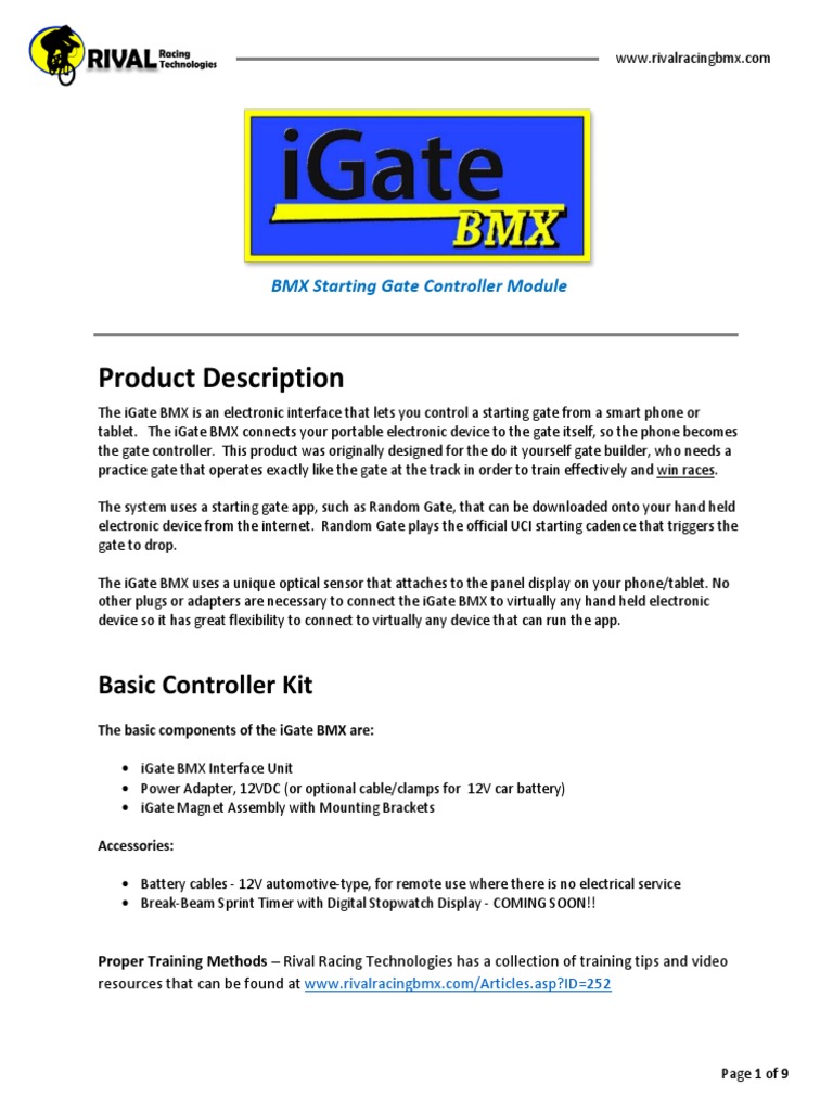 iGate BMX: DIY Starting Gate System | PDF | Electrical Connector ...
