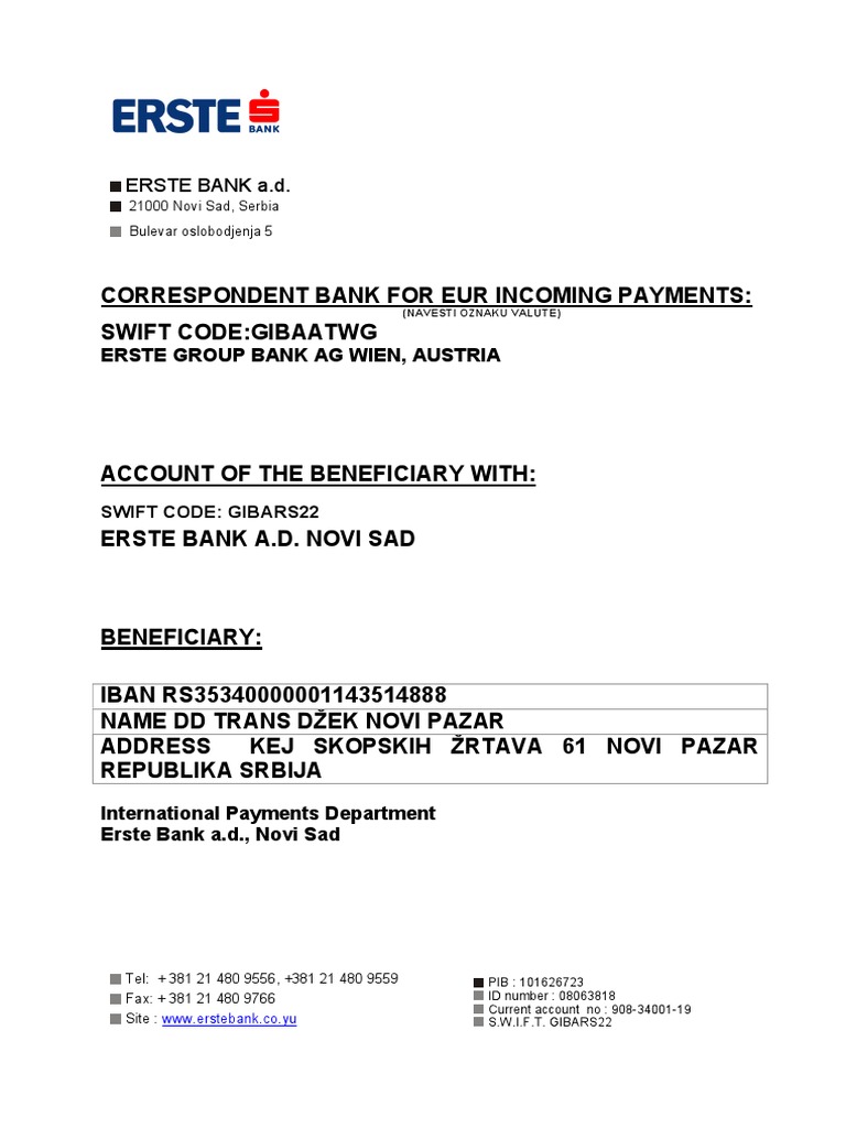 Serbia IBAN and SWIFT Code Details | PDF
