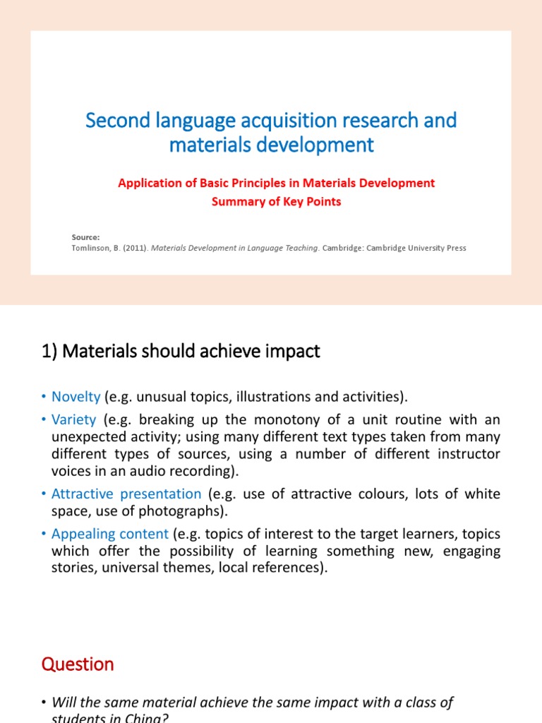 Tomlinson Introduction Slides 16 Principles | PDF | Learning | Second Language