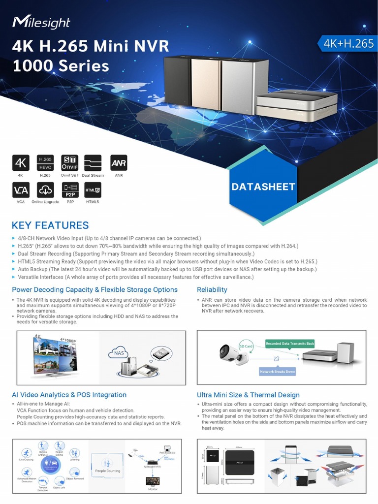 Milesight-4K-H.265-Mini-NVR-1000-Series-Datasheet-en | PDF | Hdmi | Telecommunications
