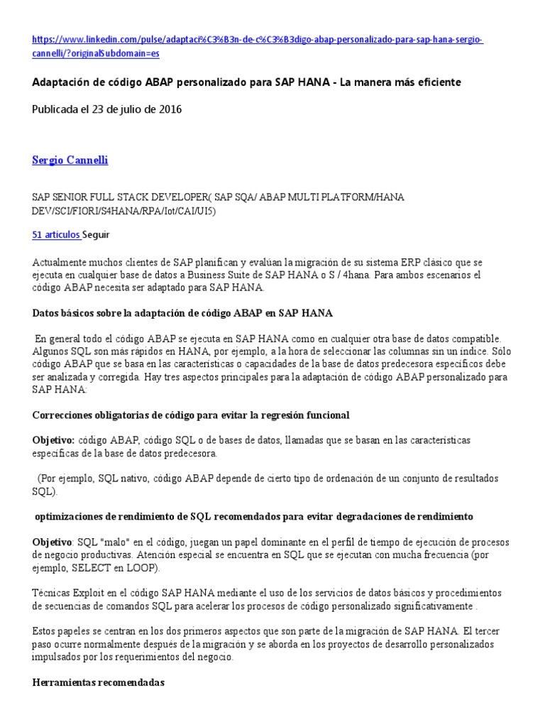 Adaptación de Código ABAP Personalizado para SAP HANA - La Manera Más ...