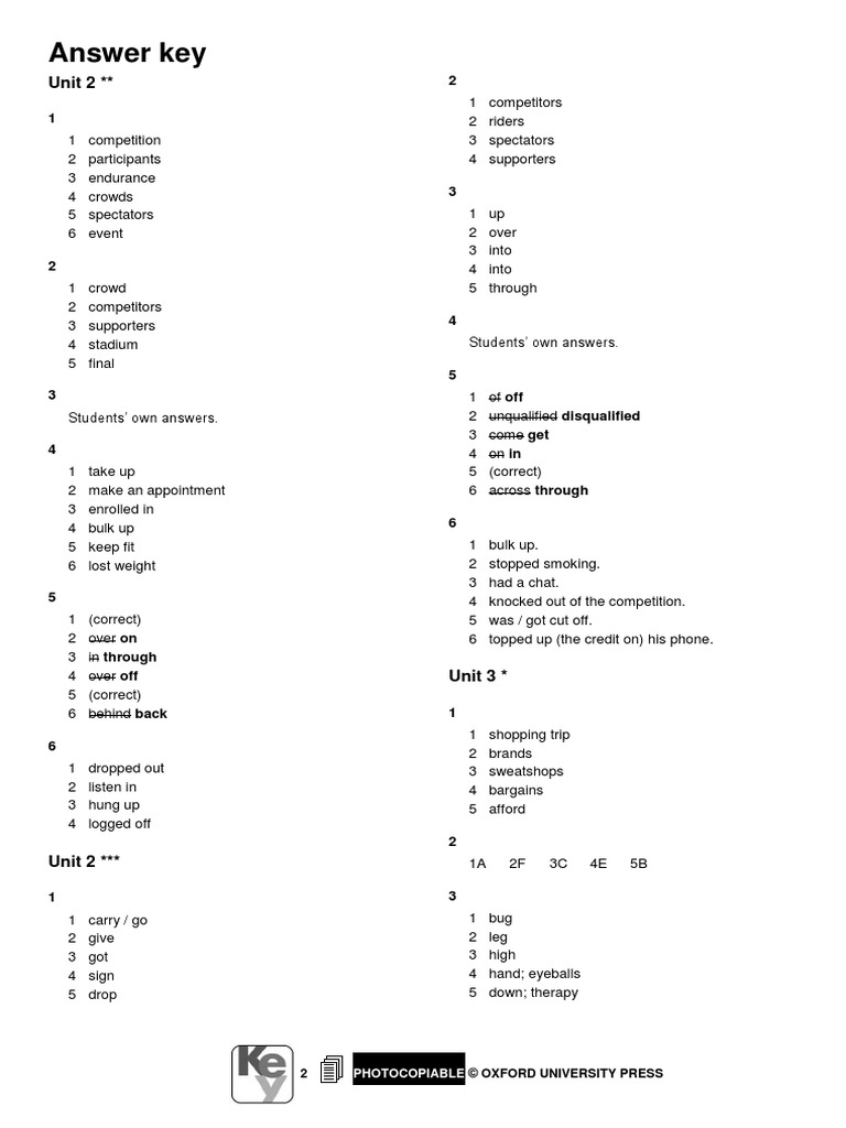 Answer Vocabulary 1 and 2 | PDF