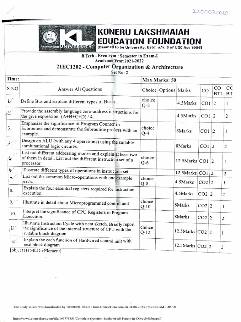 Complete Question Banks of All Papers in COA Syllabus PDF | PDF | Central Processing Unit | Cpu ...