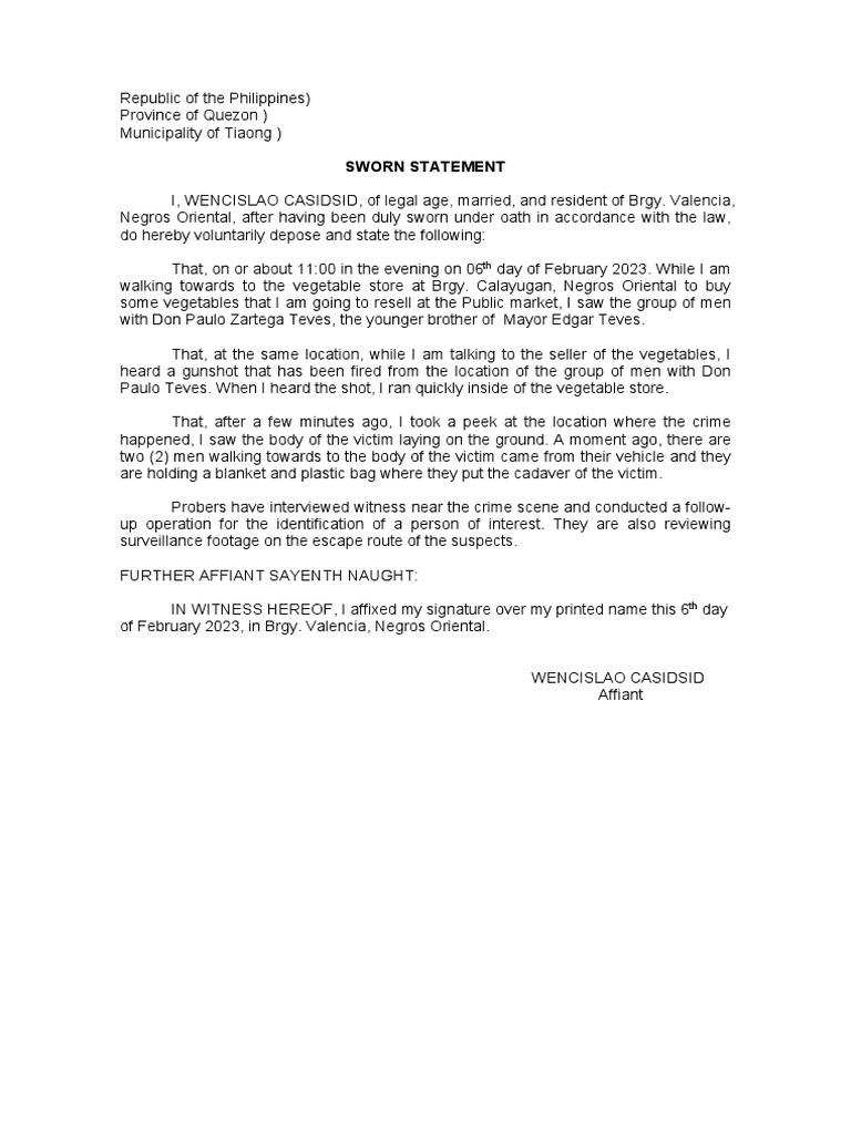 Sworn Statement English Narrative | PDF