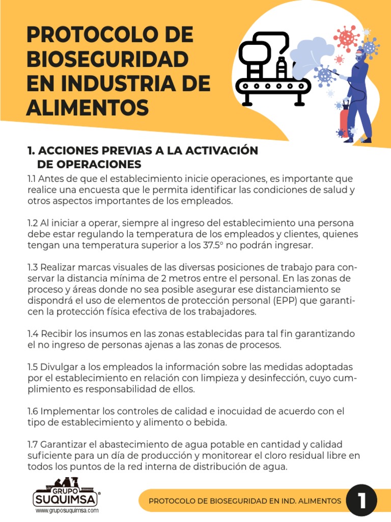 Protocolo Bioseguridad Industria Alimentos | PDF | Lavado de manos | Agua