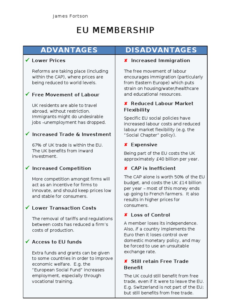Advantages Disadvantages EU | PDF
