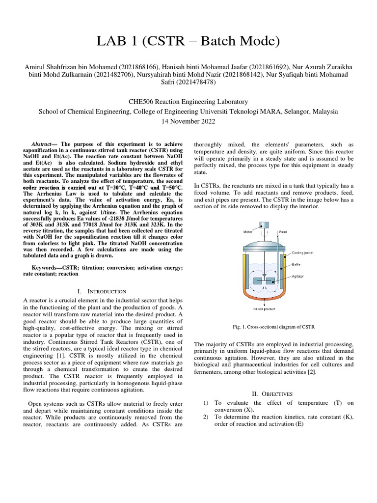 CSTR Saponification Reaction Study | PDF | Chemical Reactor | Chemistry