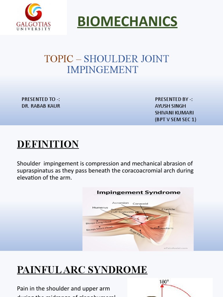 TOPIC – SHOULDER JOINT IMPINGEMENT | PDF | Shoulder | Limbs (Anatomy)
