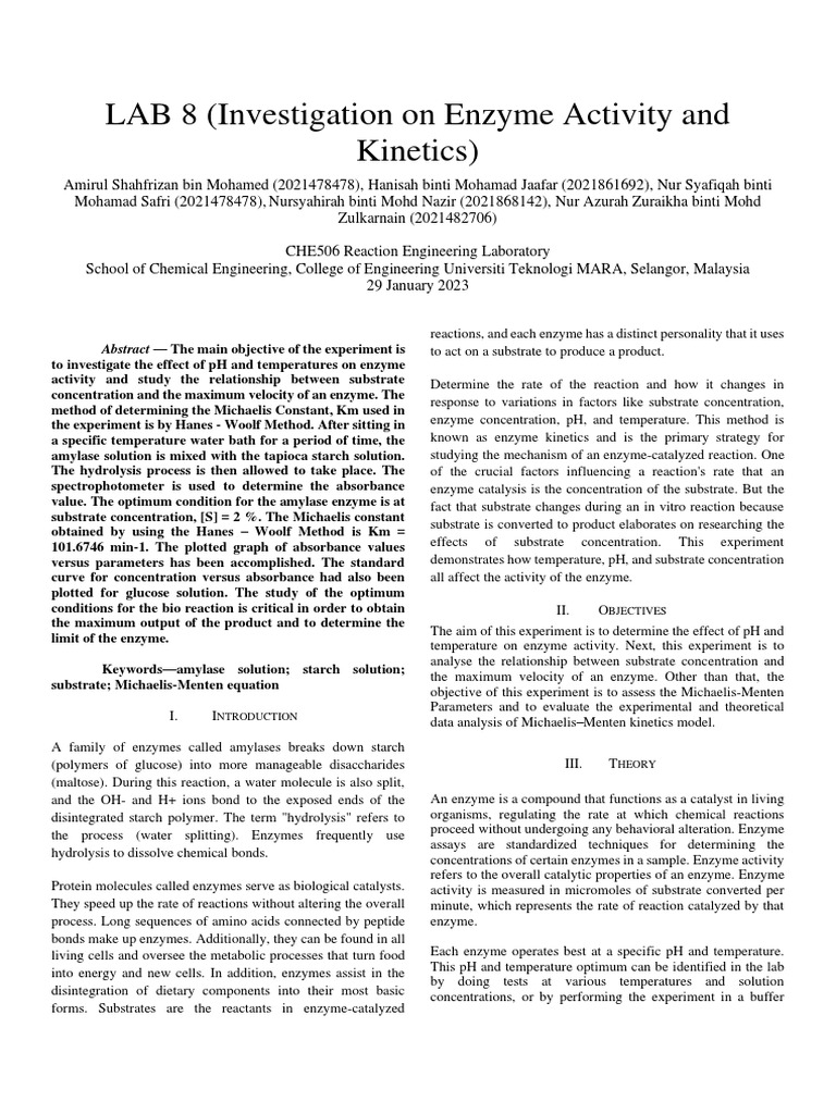 Manuscript For Lab 8 (Enzymes) | Download Free PDF | Enzyme | Enzyme Assay