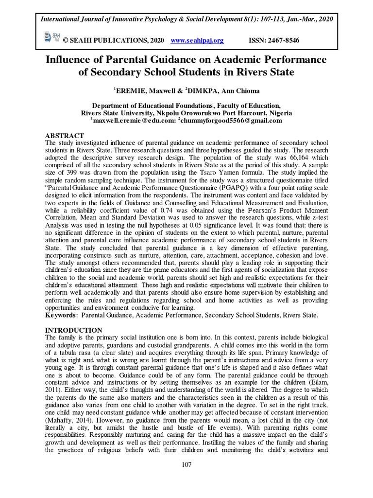 Parental Involvement On Academics | PDF | Parenting | Adolescence