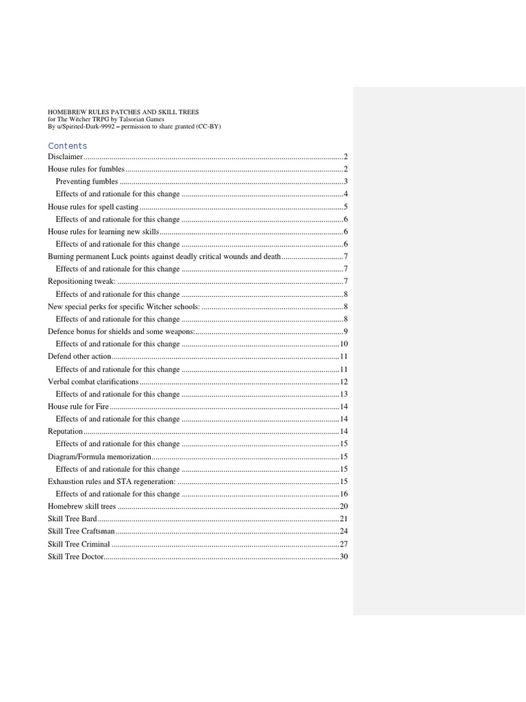 Witcher Homebrew Skill Trees EN | PDF | Shield | Reputation