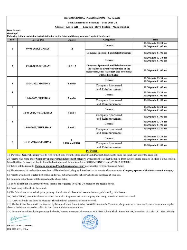 FINAL - BOOK Distribution Schedule - 2023-24 | PDF