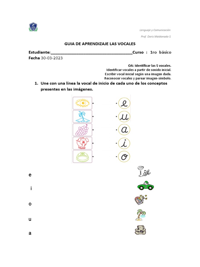 Las Vocales GUIA APRENDIZAJE | PDF