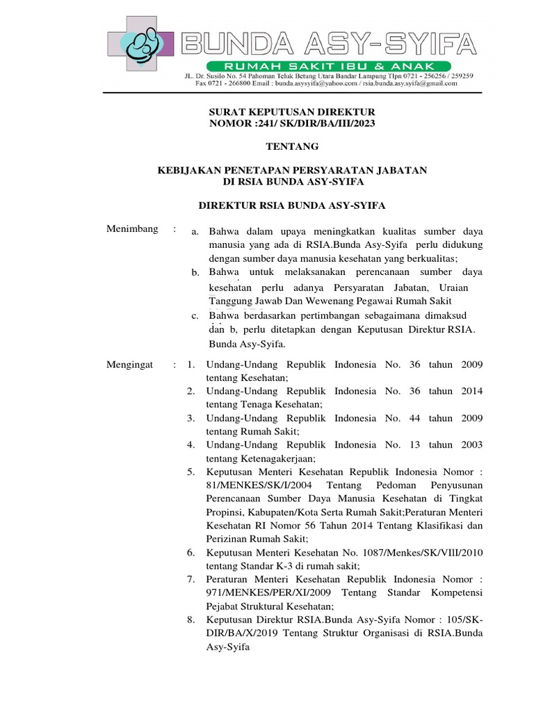 SK - Kebijakan Penetapan Persyaratan - Jabatan KPS 1.B | PDF | Kesehatan Holistik