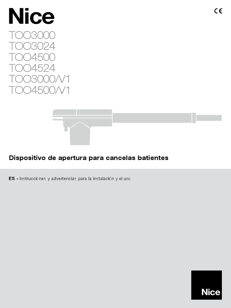 Manual de Instalación Motor Nice TOO3000 | PDF | Automatización ...