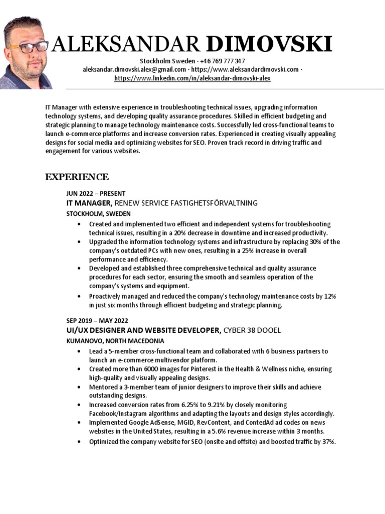 Aleksandar Dimovski CV April 2023 | PDF | Web Design | Computing