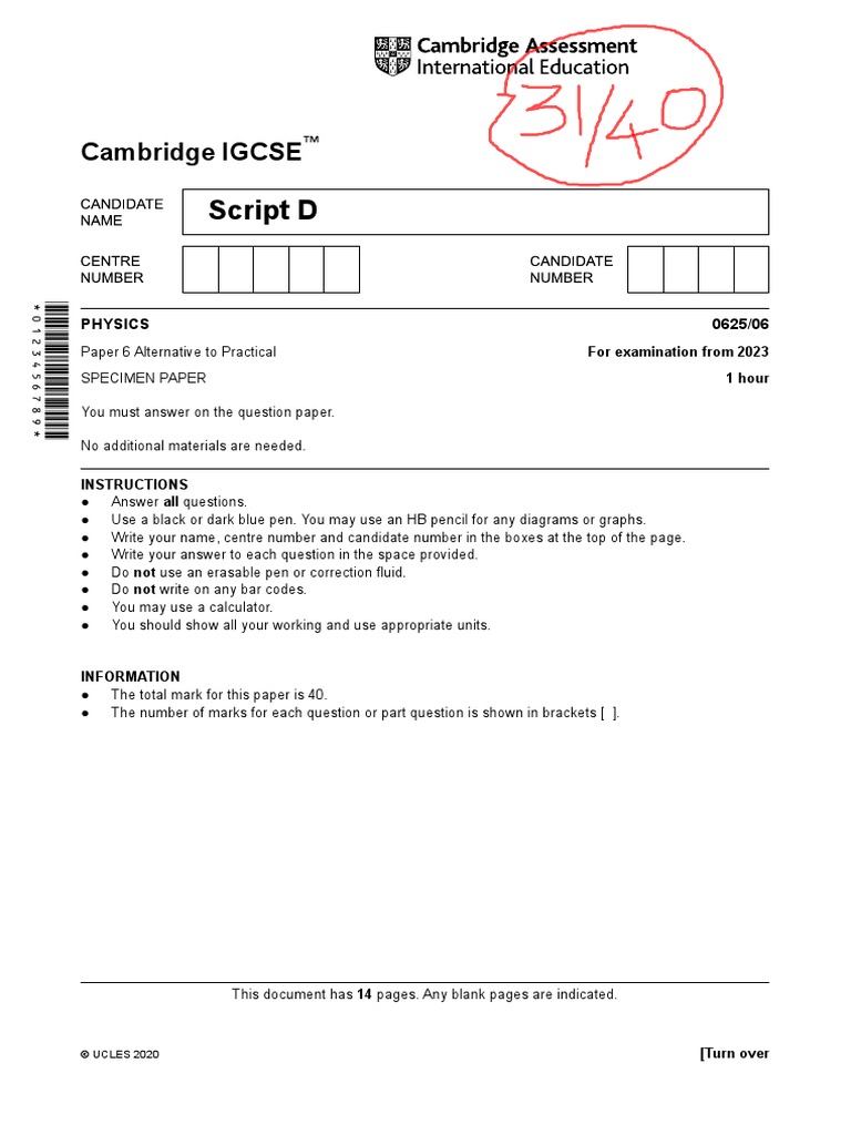 Script D: Cambridge IGCSE | PDF | Experiment | Voltage