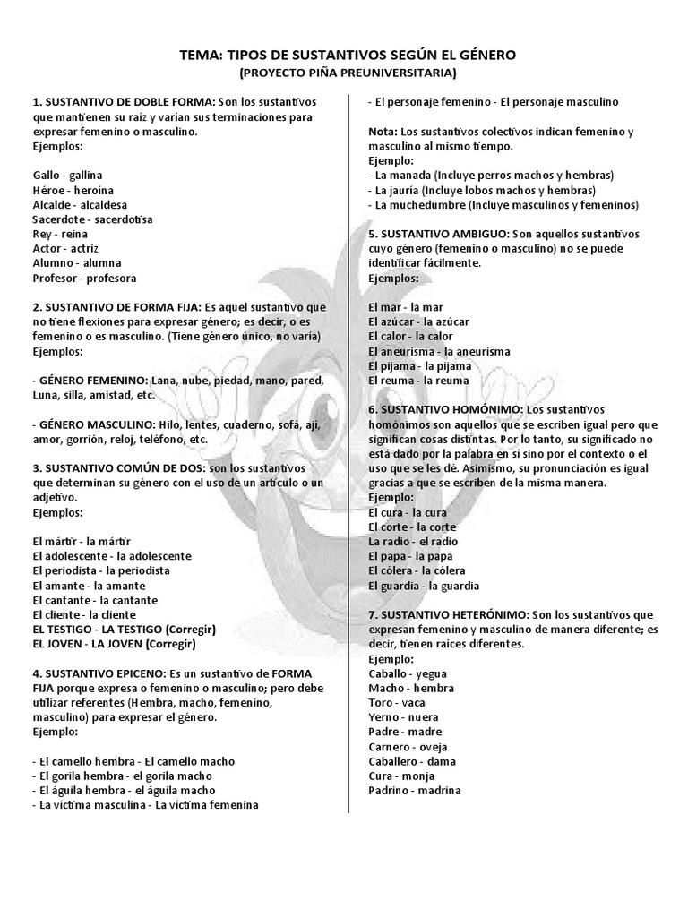 Tema - Tipos de Sustantivo Segun El Genero | PDF | Sustantivo