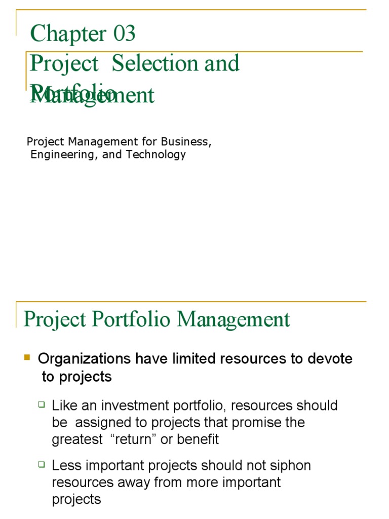 Project Selection and Portfolio Management | PDF | Project Management ...