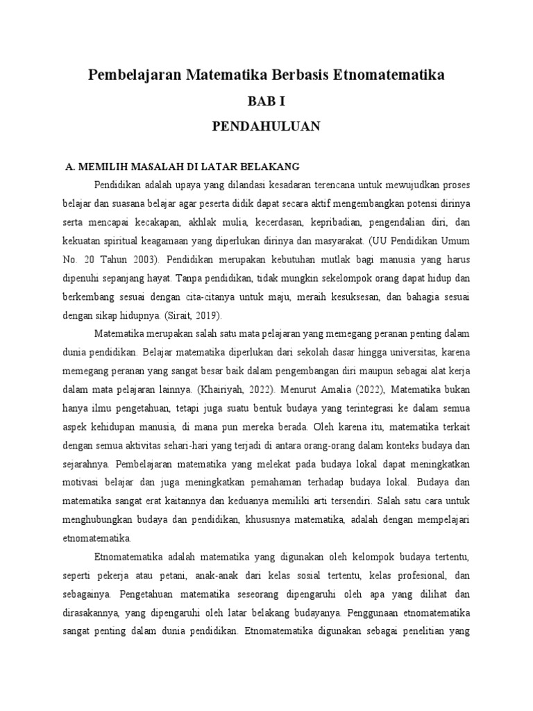 Pembelajaran Matematika Berbasis Etnomatematika | PDF