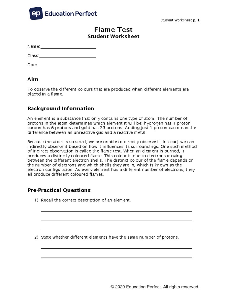 Flame Test: Student Worksheet | PDF | Chemical Elements | Proton