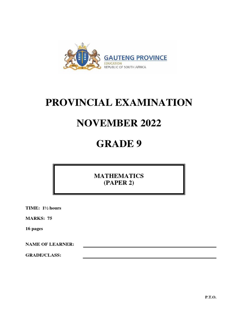 GR 9 Mathematics P2 (English) November 2022 Question Paper | PDF | Area ...