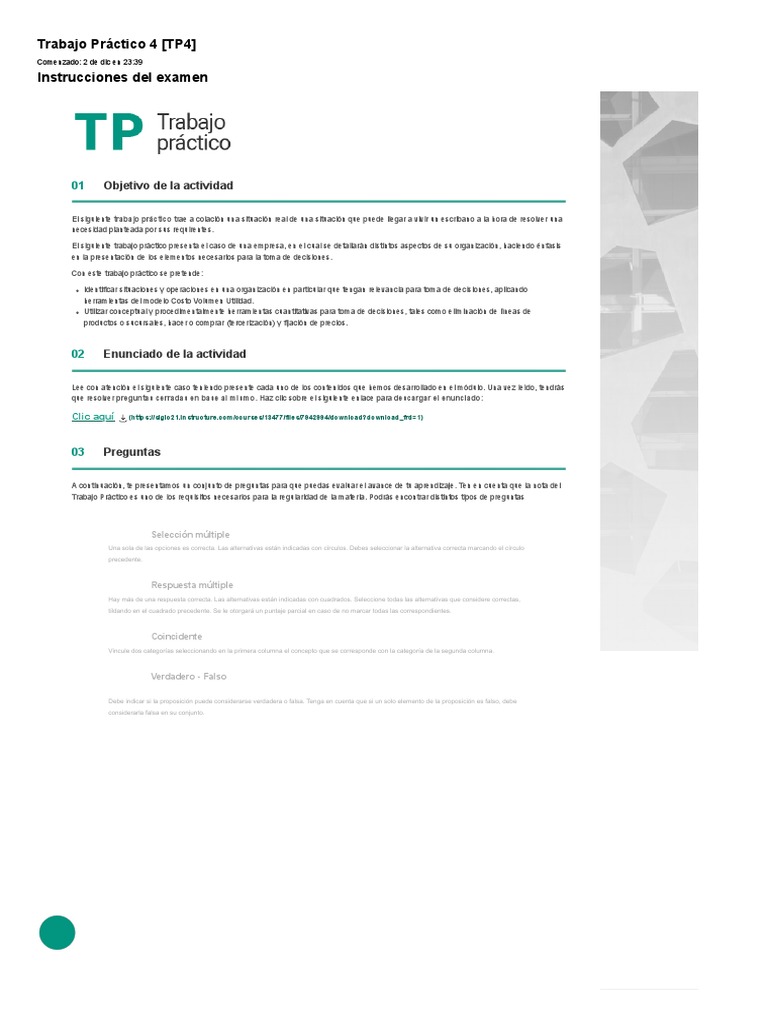 Examen Trabajo Práctico 4 TP4 90% Contablidad de Costos | PDF | Toma de decisiones