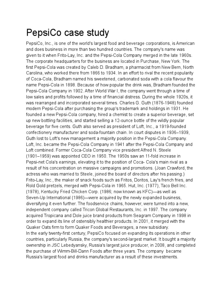 Case Study Pepsico Pdf Pepsi Co Pepsi