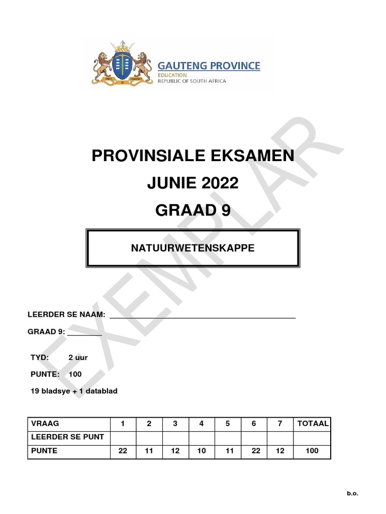 Gr9 NS (AFR) June 2022 Question Paper | PDF
