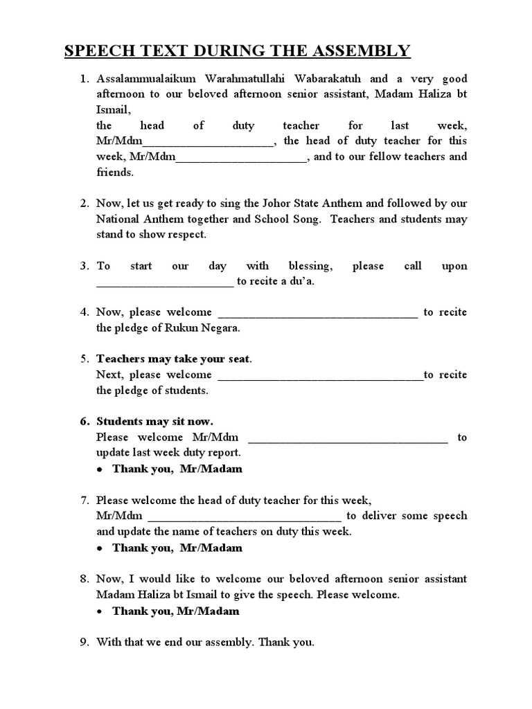 School Assembly Agenda | PDF