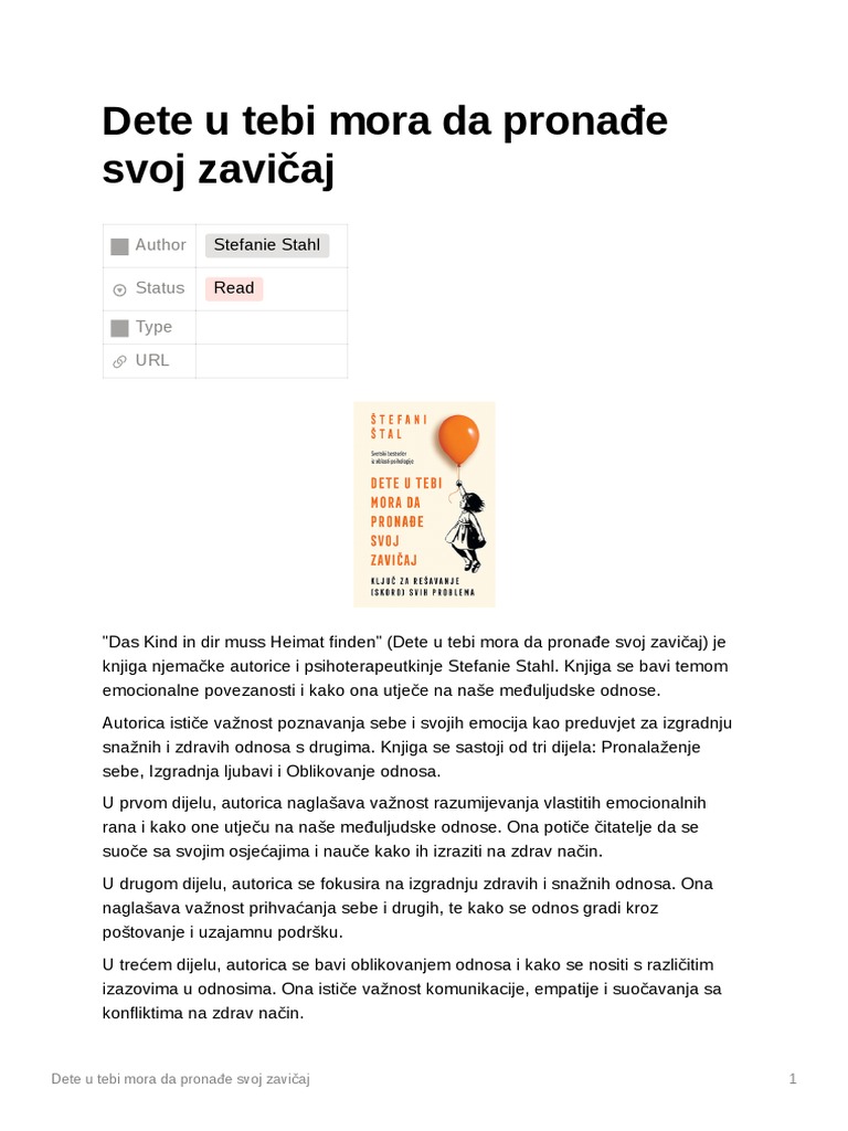 Dete U Tebi Mora Da Pronađe Svoj Zavičaj - Sažetak Knjige | PDF