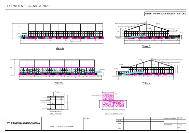 Dimensional Drawing and Views of a Formula E Grandstand Structure in ...