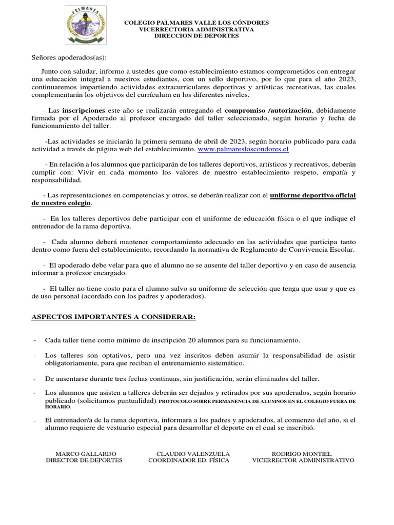 CARTA APODERADO TALLERES CONDORES2023 Actualizado | PDF