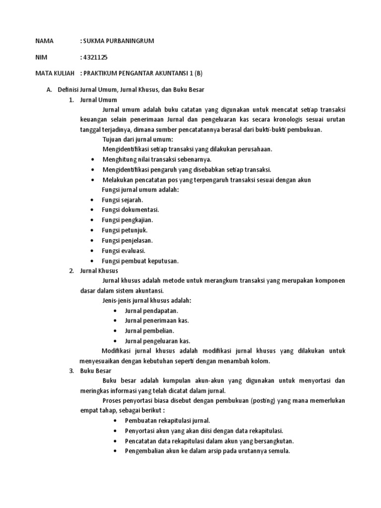 Definisi Jurnal Umum, Jurnal Khusus, Dan Buku Besar | PDF