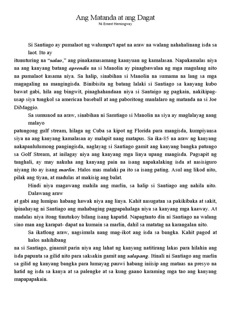 Ang Matanda at Ang Dagat (Filipino) | PDF