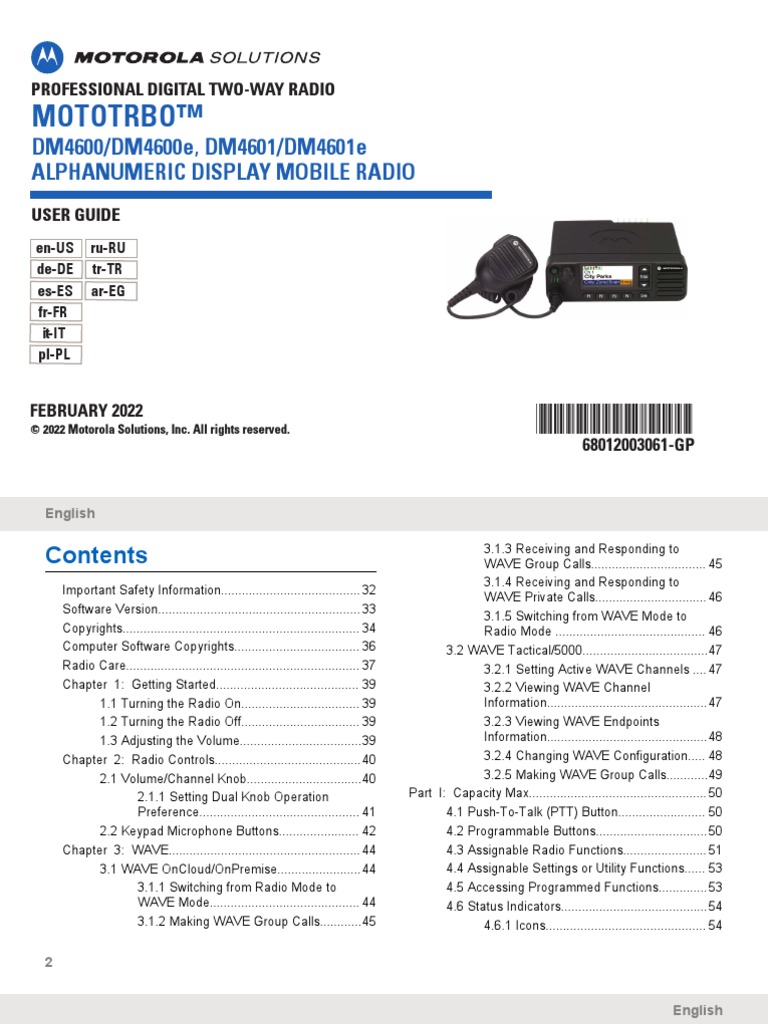 Mototrbo™: DM4600/DM4600e, DM4601/DM4601e Alphanumeric Display Mobile ...