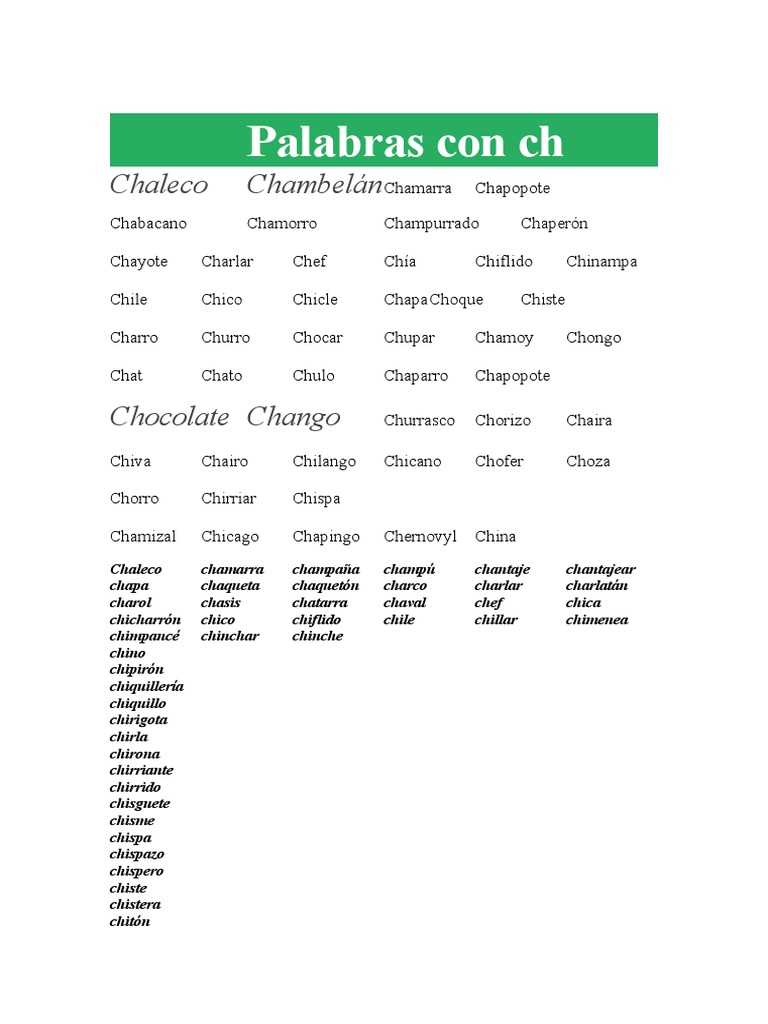 Palabras Con CH | PDF