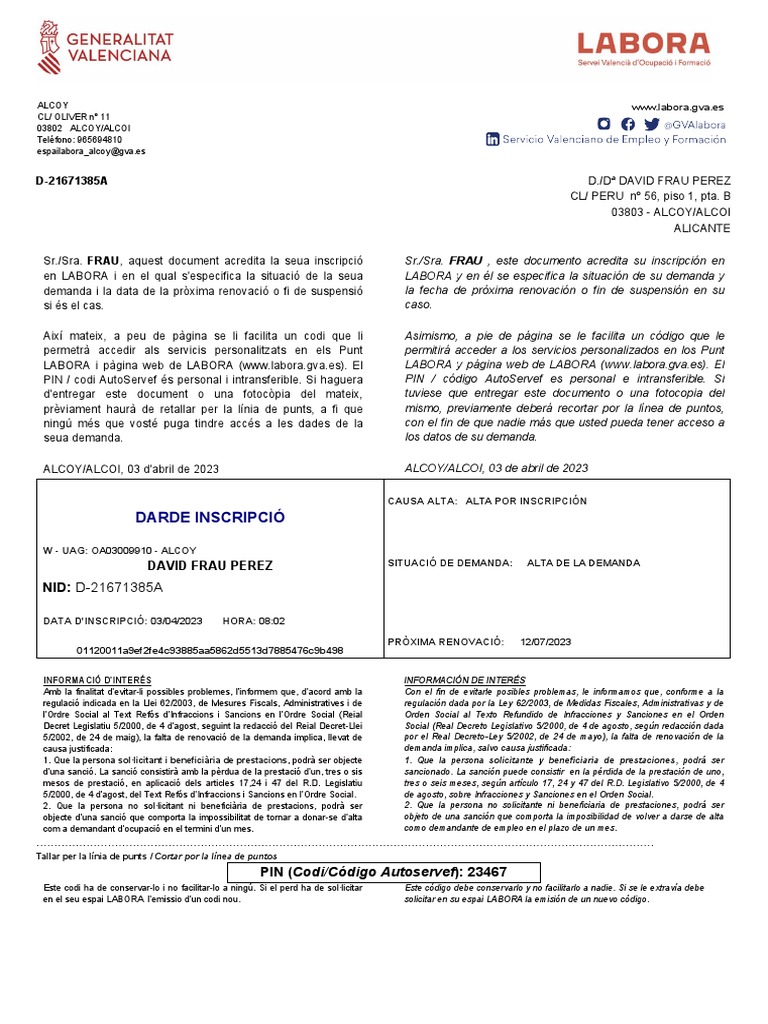 Darde Inscripció: WWW - Labora.gva - Es | PDF