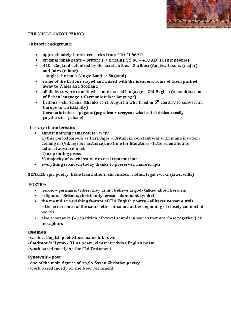 Anglo-Saxon Literature Overview | PDF | Beowulf | The Canterbury Tales