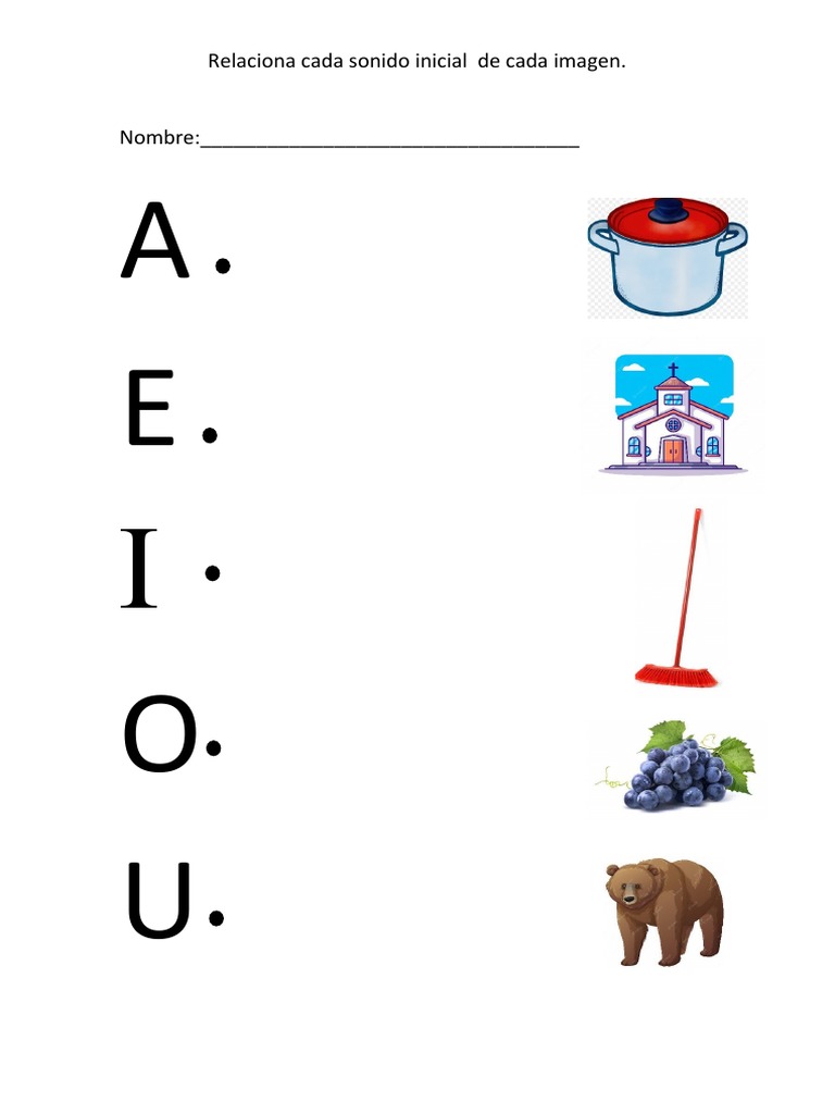 Relaciona cada sonido inicial de cada imagen | PDF