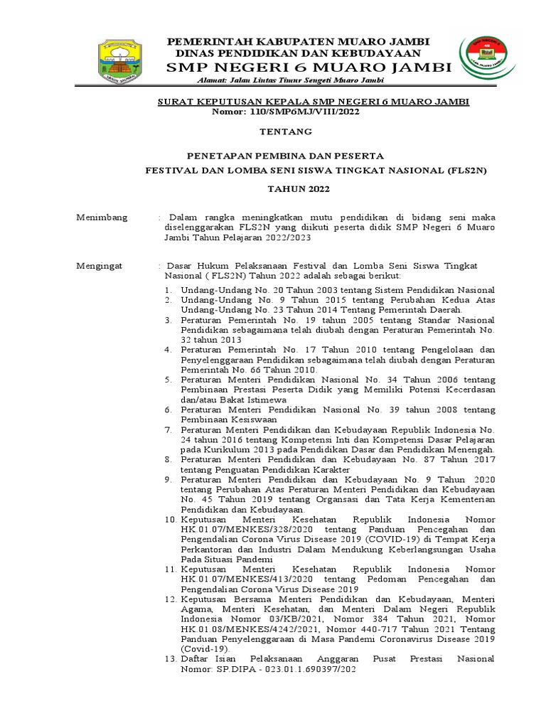 SK Penetapan Pembina Dan Peserta Fls2n | PDF
