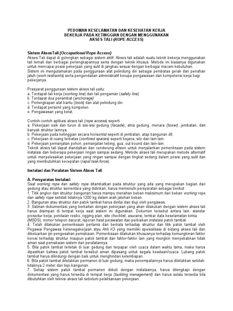 Pedoman K3 Menggunakan Akses Tali | PDF