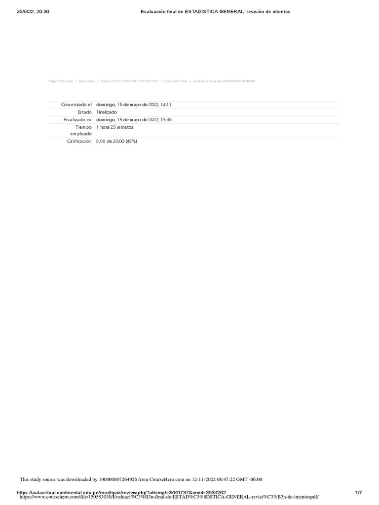 Evaluaci N Final de ESTAD STICA GENERAL Revisi N de Intentos PDF | PDF | Métodos de búsqueda ...