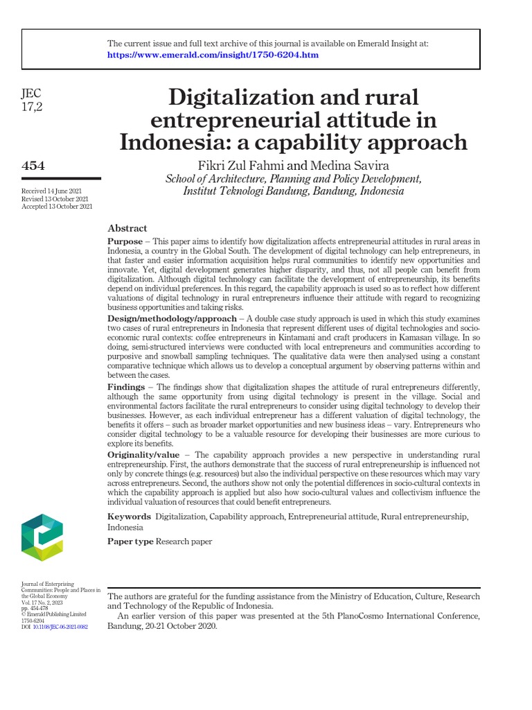 Digitalization and Rural Entrepreneurial Attitude in Indonesia A ...