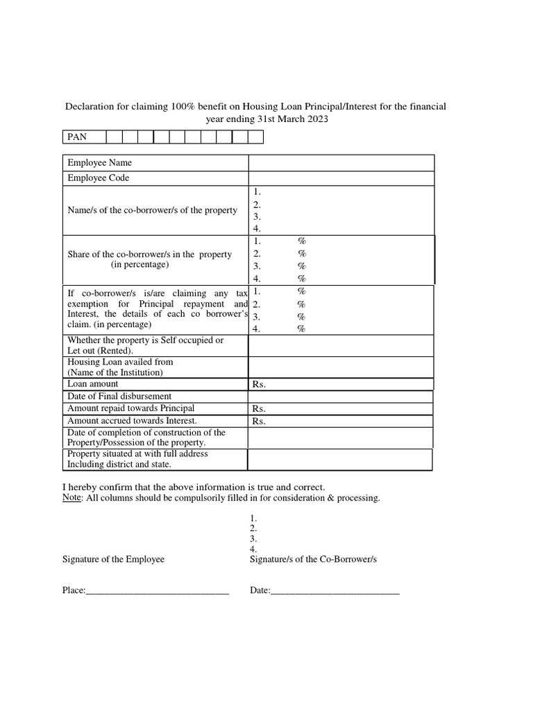 Annexure-1 - Declaration For Home Loan On Joint Names | PDF | Finance ...