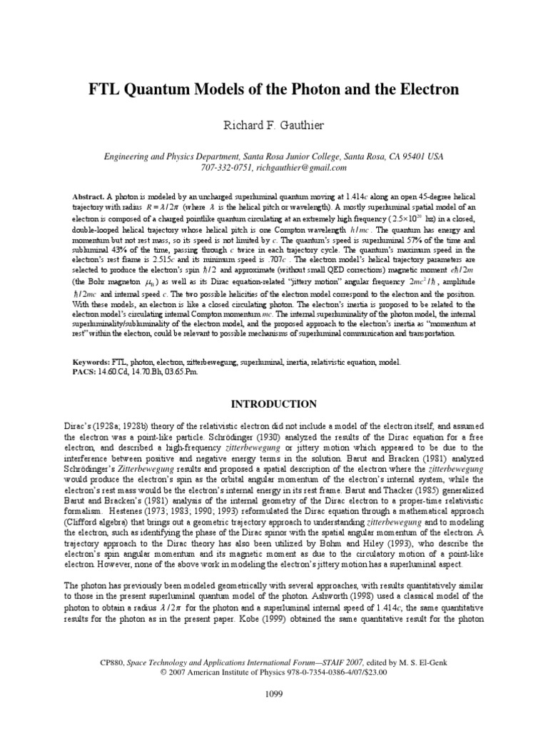 FTL Quantum Models of The Photon and The | PDF | Electron | Photon