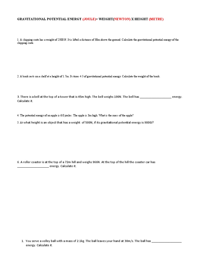 Numericals Gpe, Ke | PDF