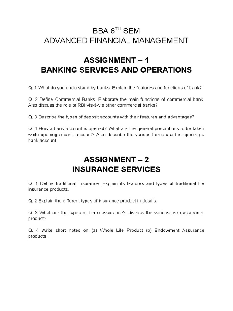 Assignment - 1 Banking Services and Operations: Bba 6 SEM Advanced ...