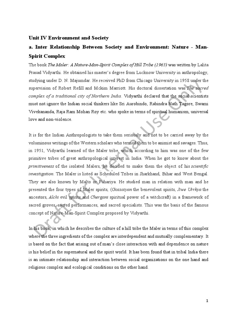 Unit IV Environment and Society A. Inter Relationship Between Society ...